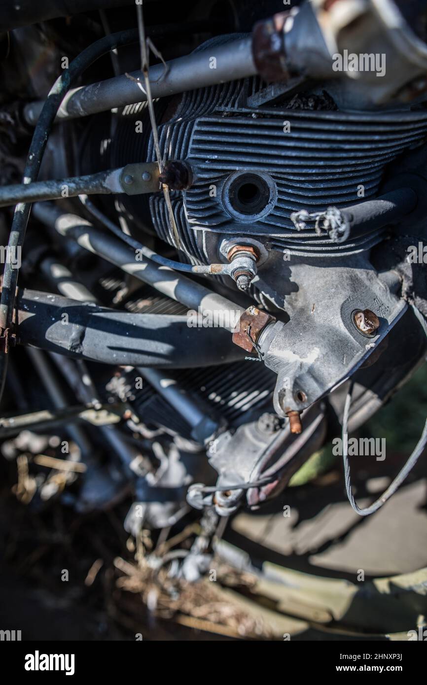 Close up shot of the damaged engine of a vintage airplane Stock Photo ...