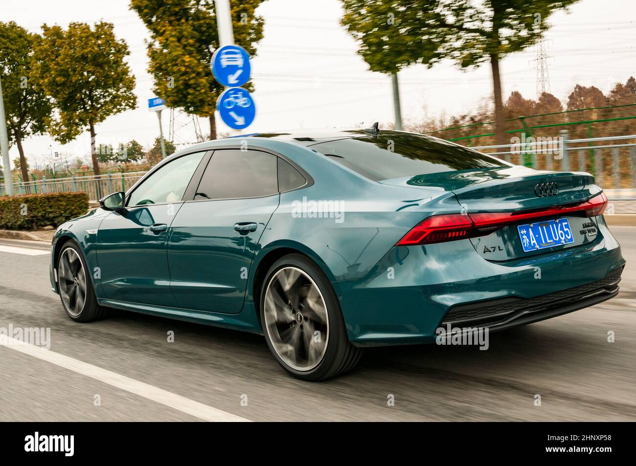 Audi A7L being driven on the road in Songjiang District, Shanghai ...