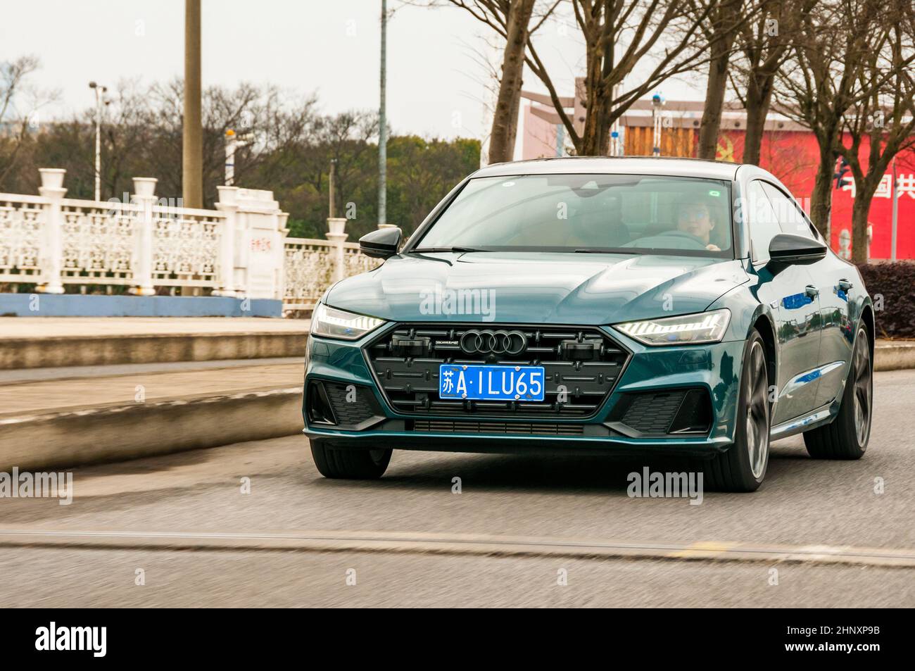 Audi A7L being driven on the road in Songjiang District, Shanghai ...