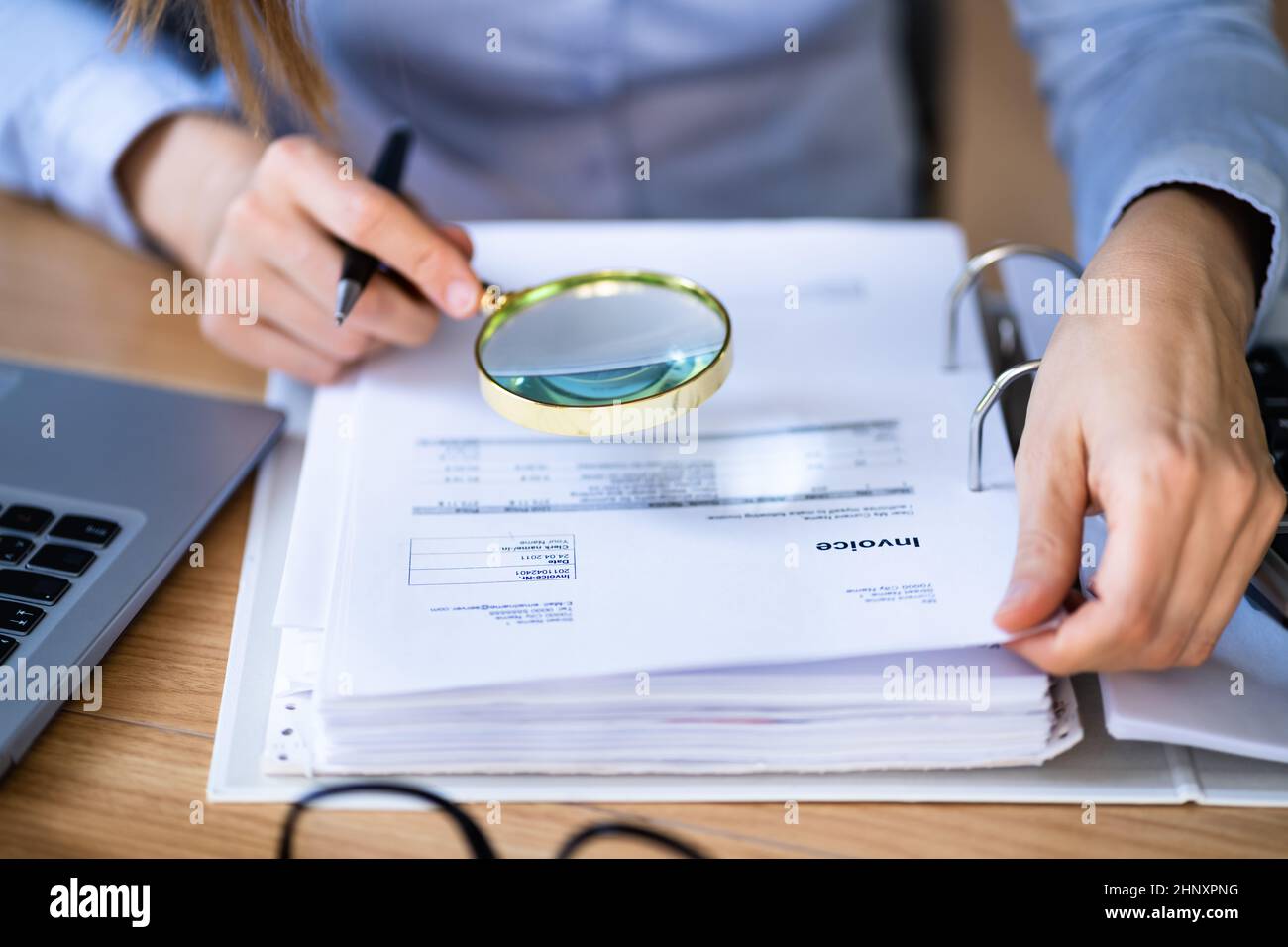 Woman using magnifying glass examine hi-res stock photography and ...