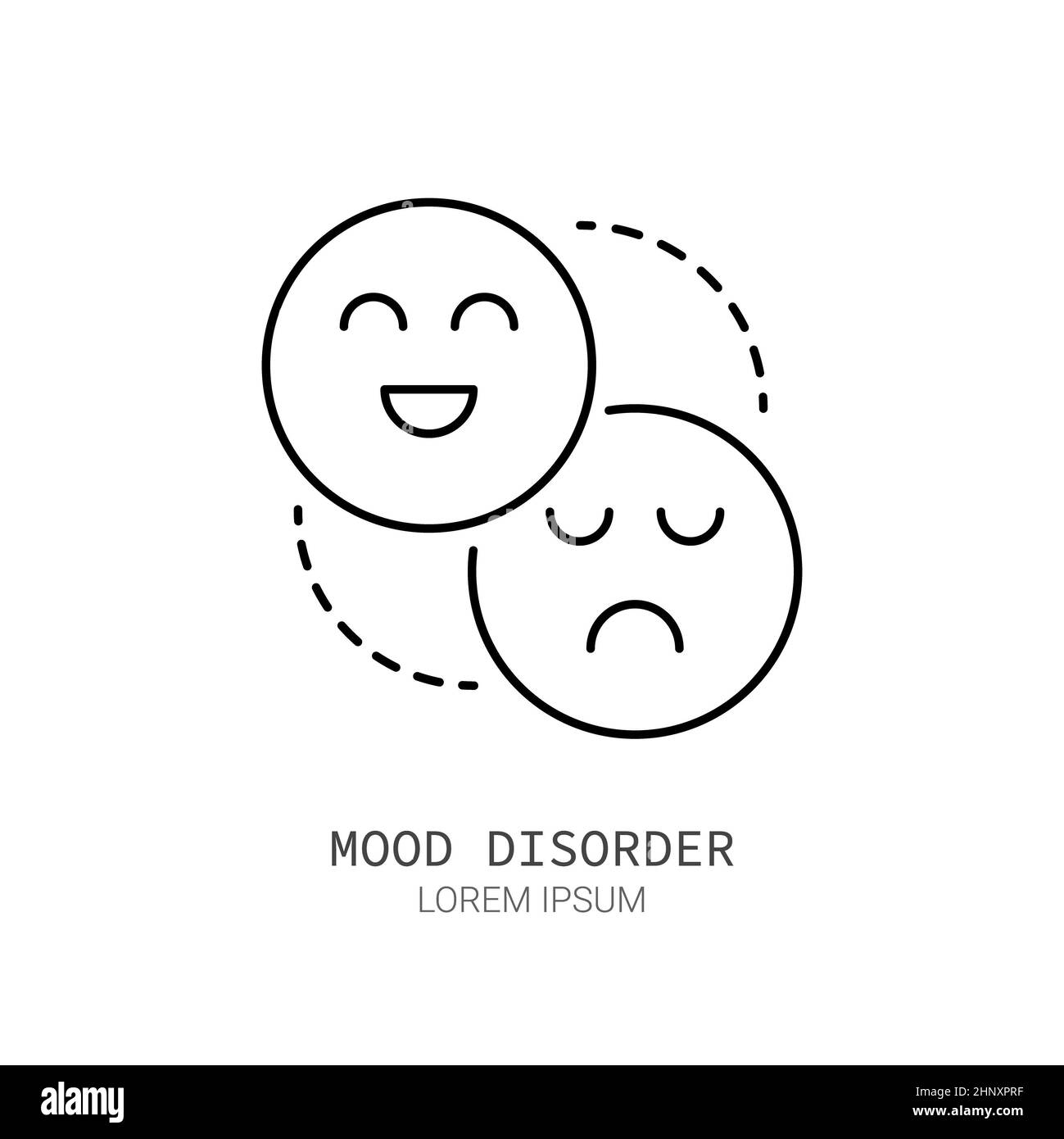 Mood disorder line icon concept. Happy and sad faces outline stroke ...