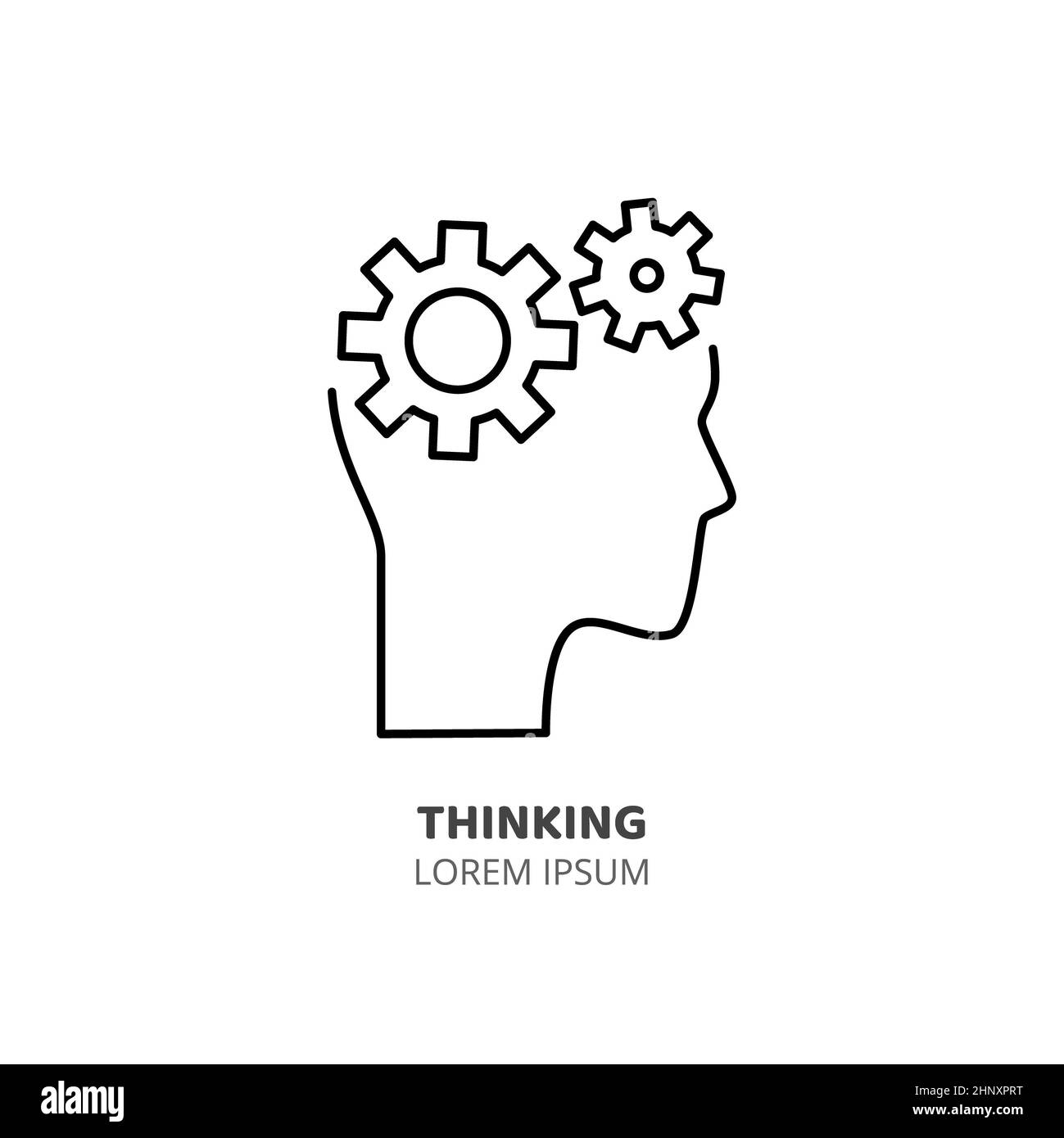 Brainstorm and thinking line icon concept. Human head with working ...