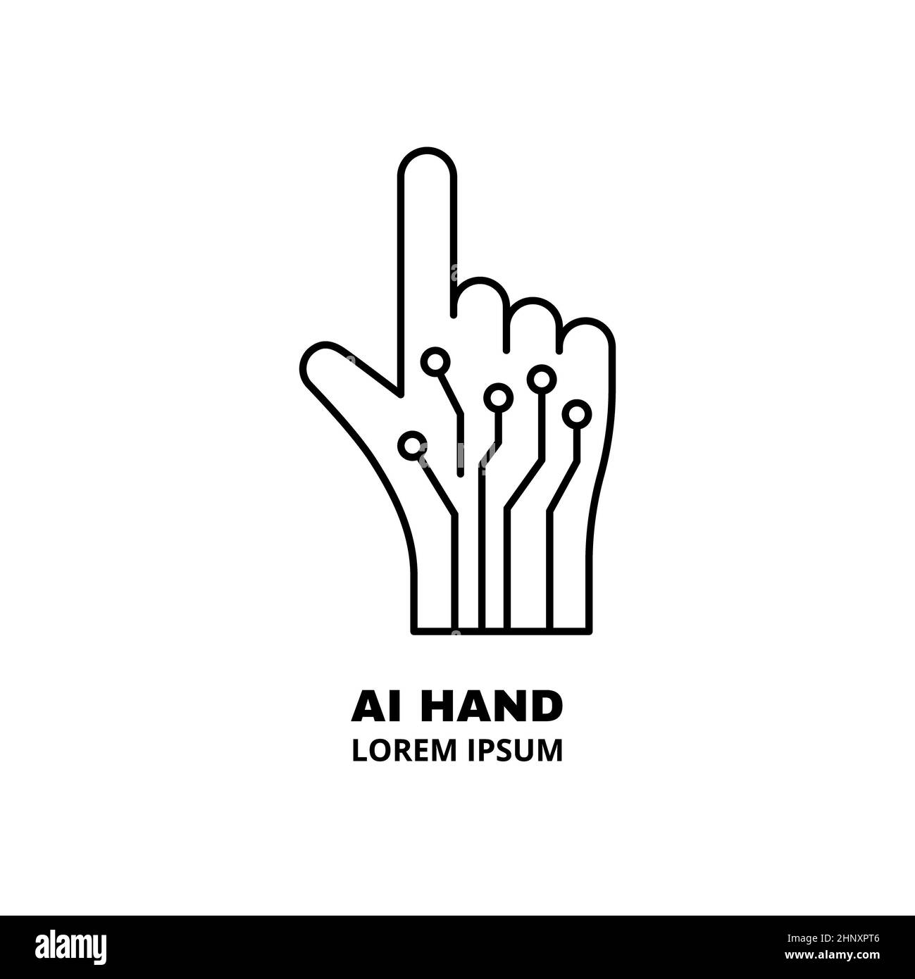 Artificial intelligence and machine learning line icon. Robotic hand ...