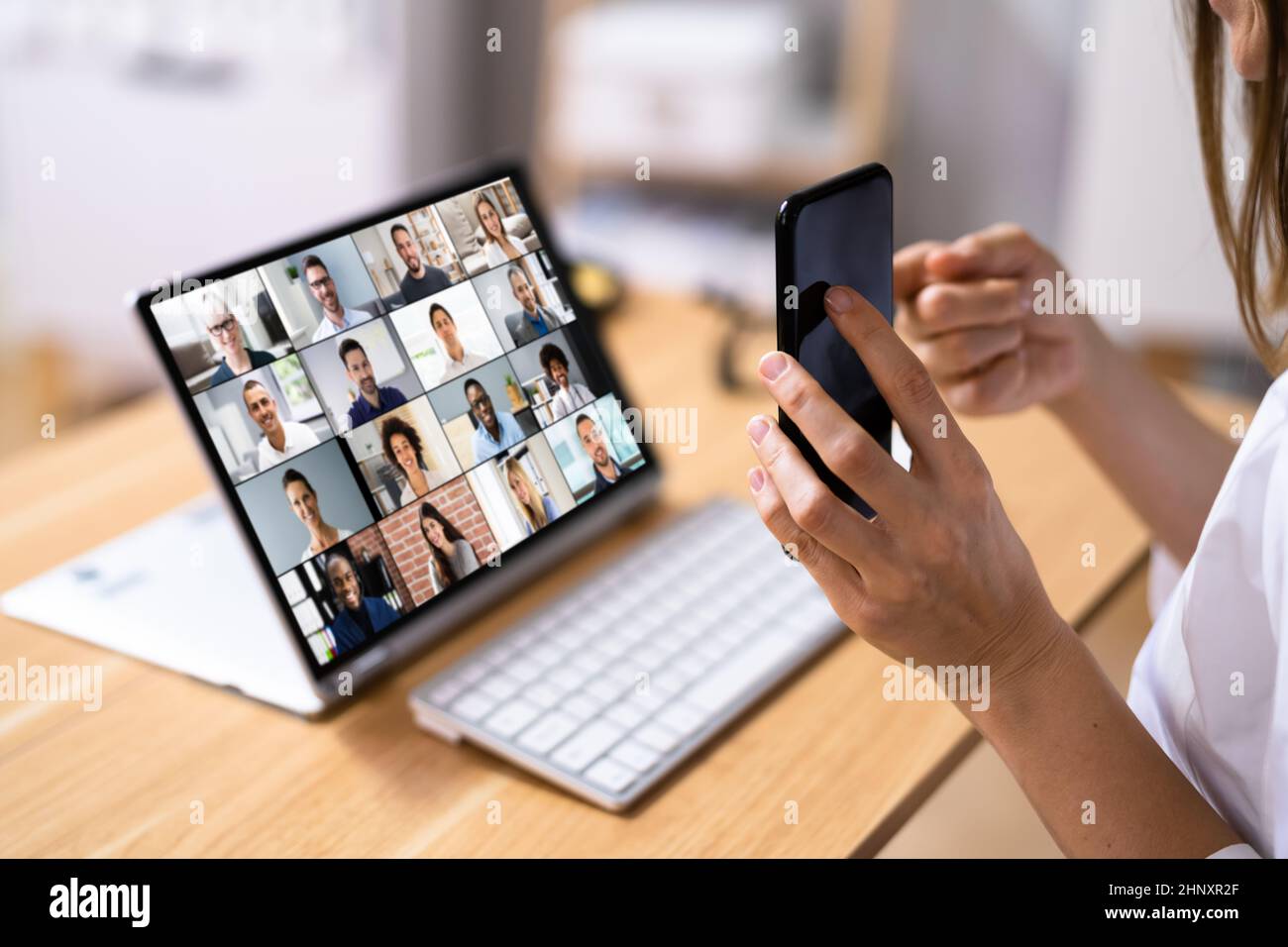 Elearning Video Conference Call On Tablet Or Online Interview Stock ...