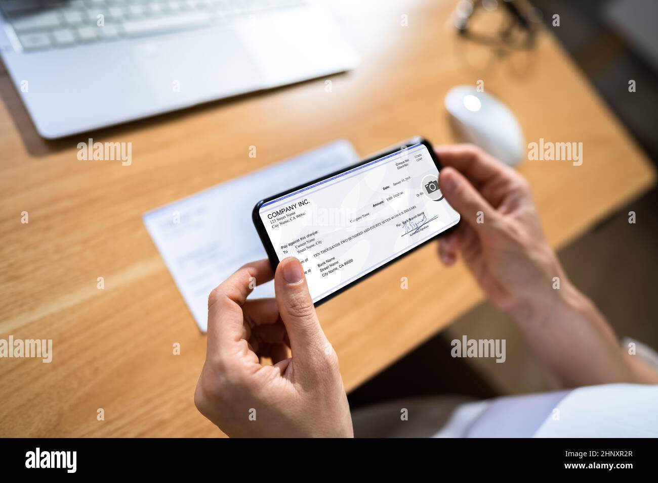 Remote Check Deposit Using Mobile Remote. Online Capture Stock Photo ...