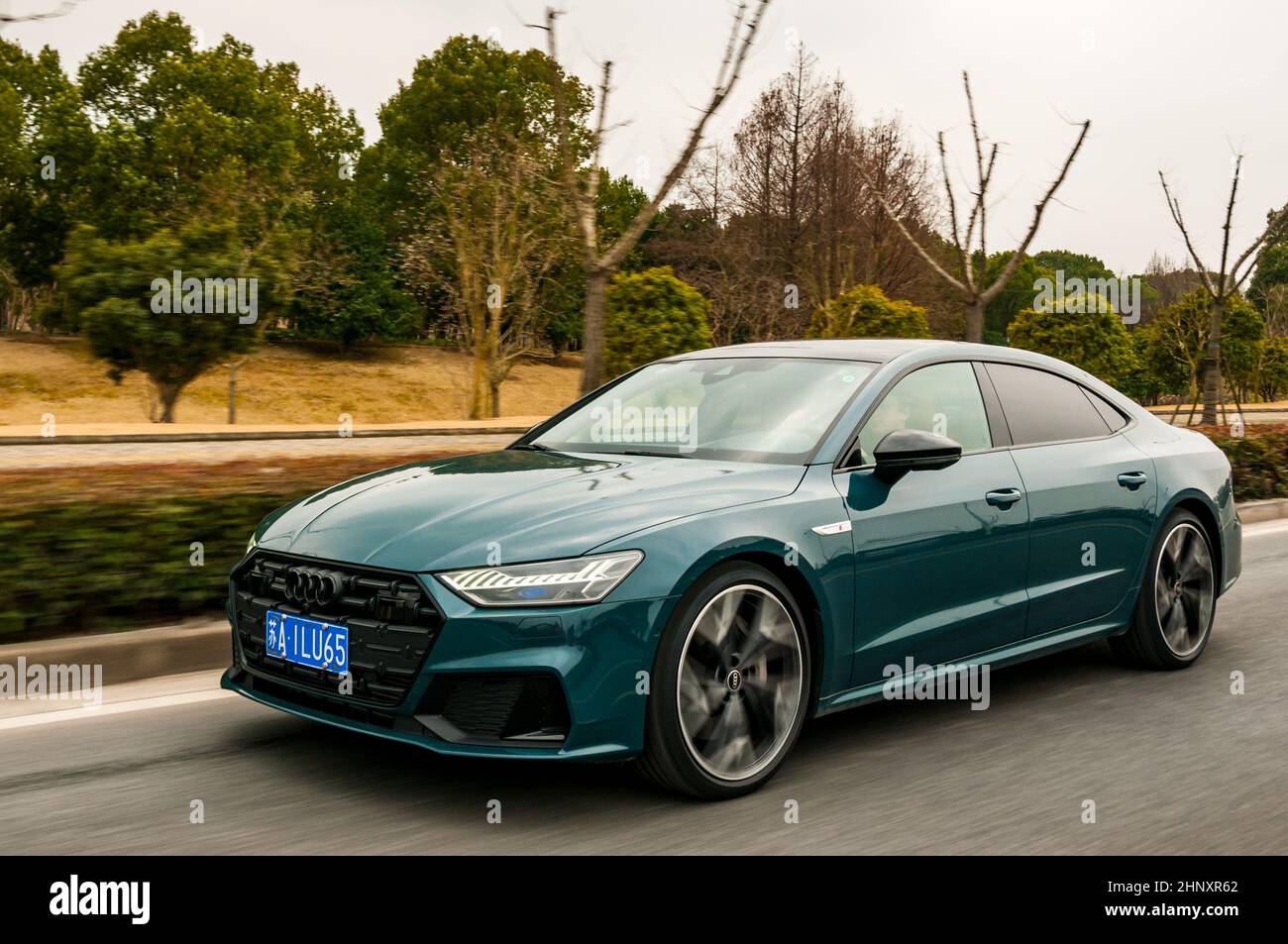 Audi A7L being driven on the road in Songjiang District, Shanghai ...
