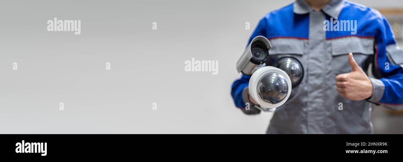 Technician Using Surveillance Security Camera Video System Stock Photo ...