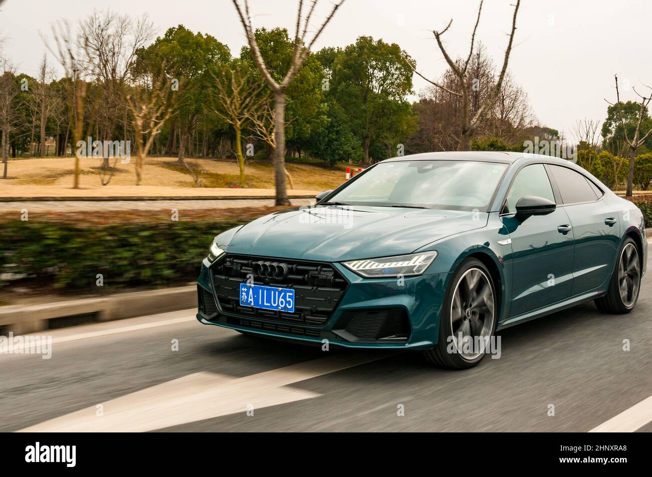 Audi A7L being driven on the road in Songjiang District, Shanghai ...