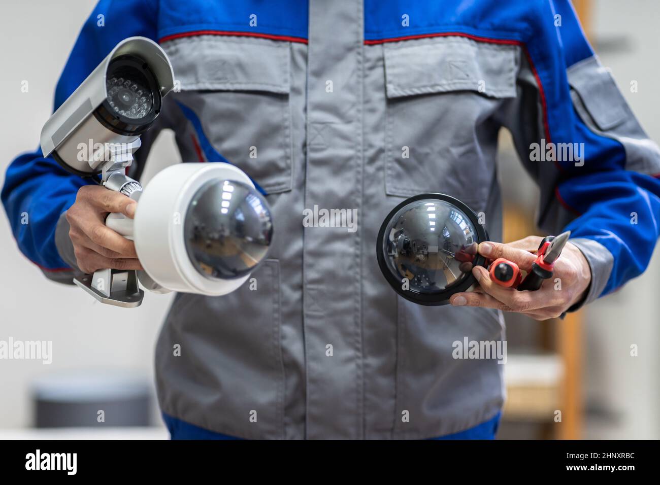 Technician Using Surveillance Security Camera Video System Stock Photo ...