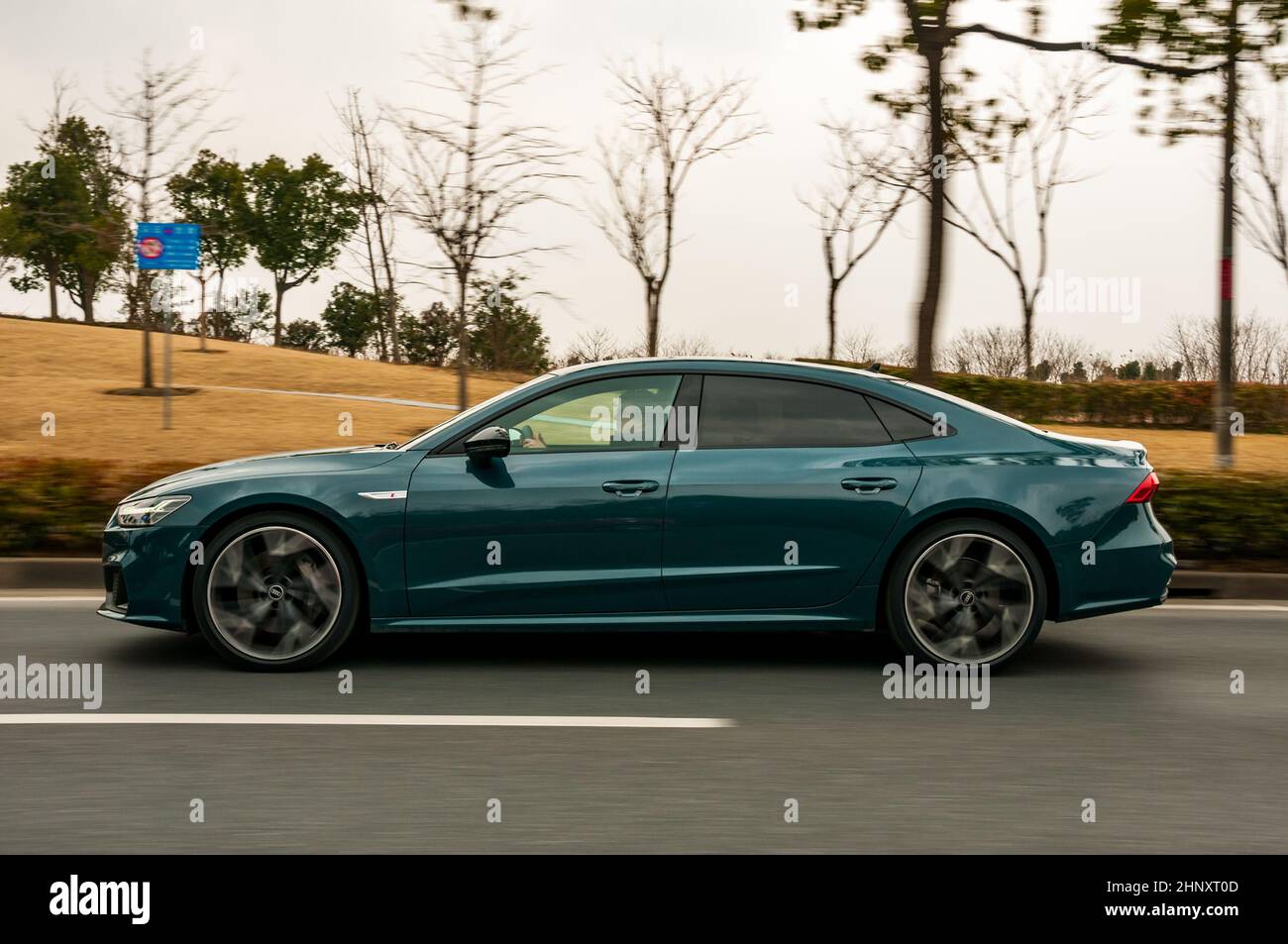 Audi A7L being driven on the road in Songjiang District, Shanghai ...
