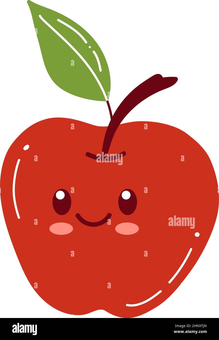 Apple character with funny face. Happy cute cartoon red and yellow ...