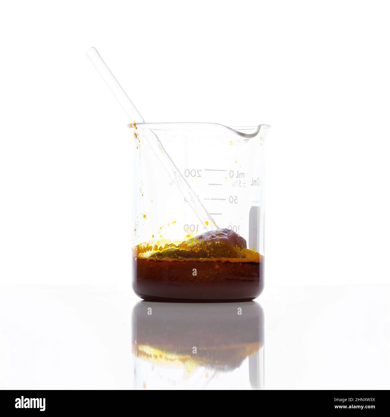 Closeup chemical ingredient on white laboratory table. Ferric Chloride ...