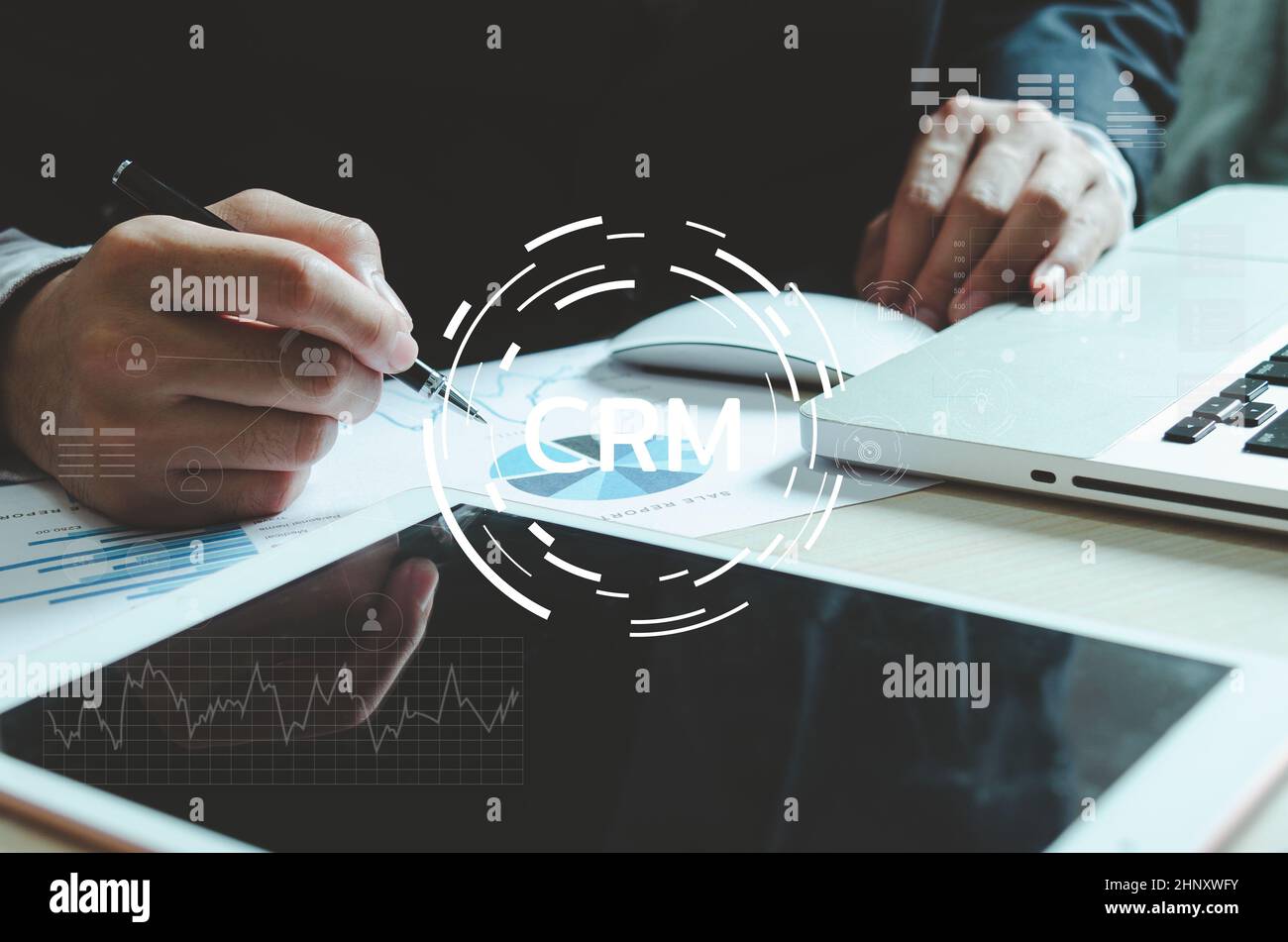 CRM Customer relationship management business on virtual screen concept ...