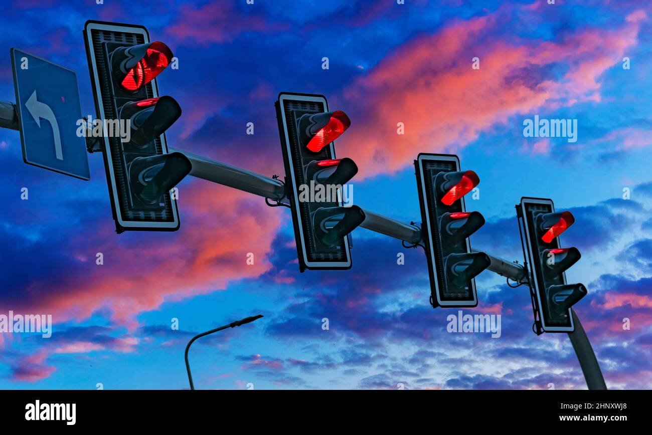Traffic lights over urban intersection Stock Photo - Alamy