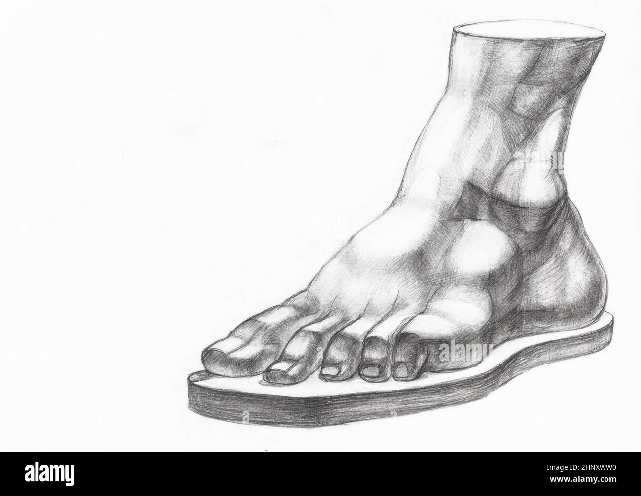 academic drawing - sketch of plaster cast of male foot hand-drawn by ...