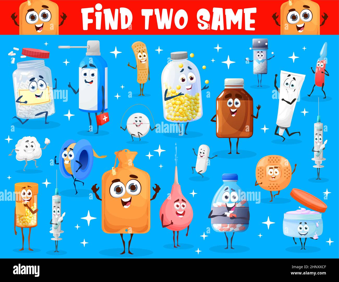 Find two same drugs, pill and medication characters kids game worksheet ...