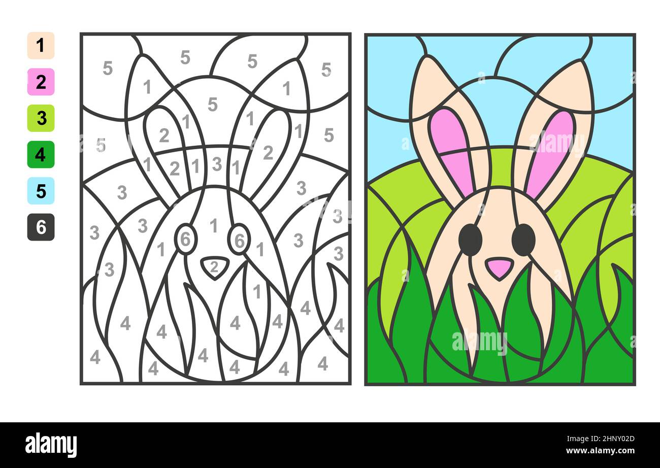 Color by numbers Easter egg hunt. Puzzle game for children education ...