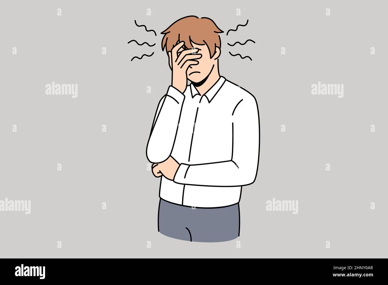 Stress irritation and feeling sleepy concept. Young man worker cartoon ...