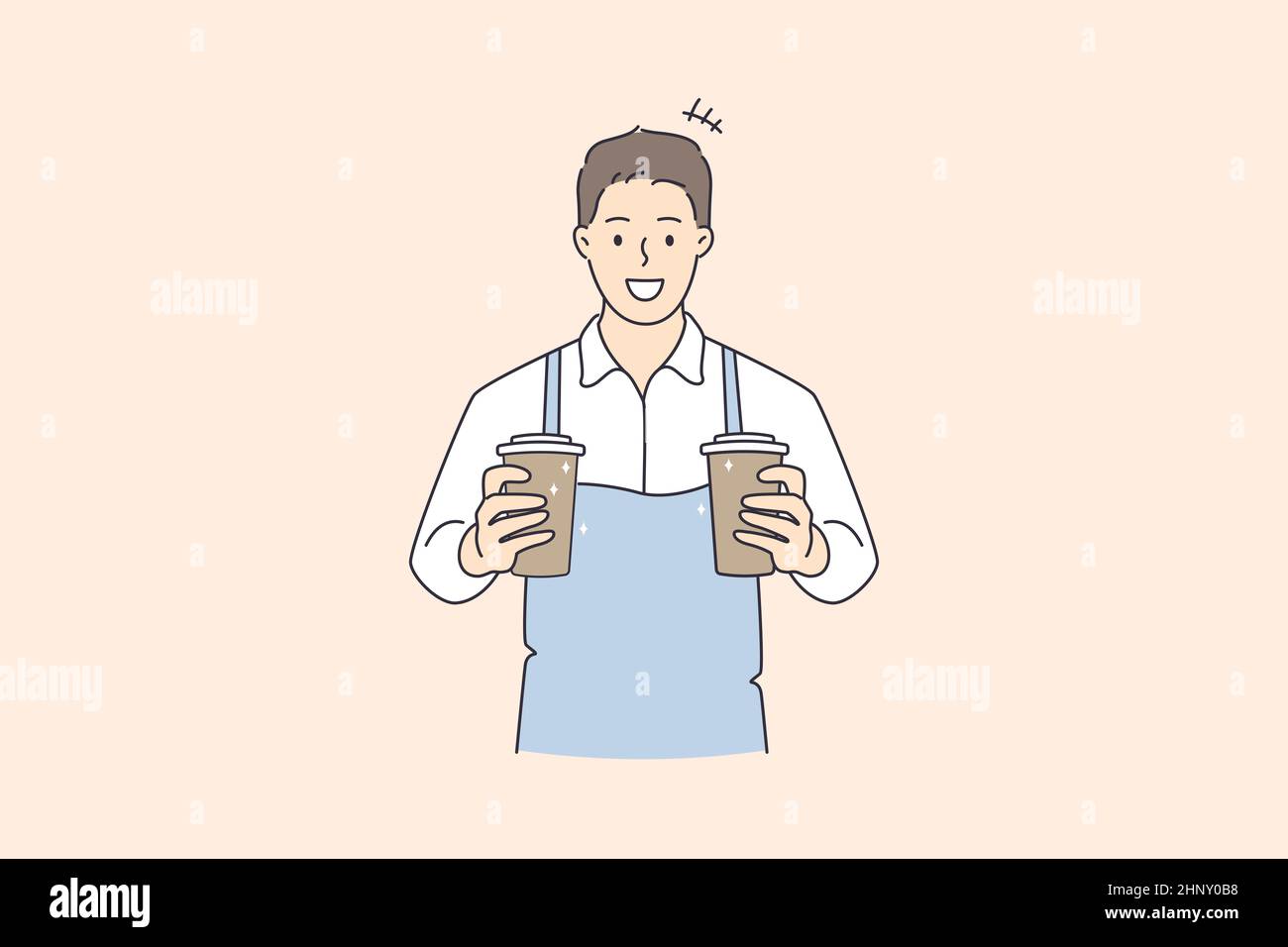 Working as barista in cafeteria concept. Young smiling man barista ...