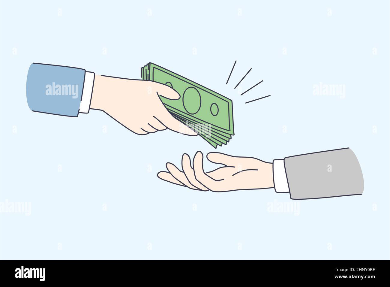 Financial crime and bribe concept. Human hands giving and taking money ...