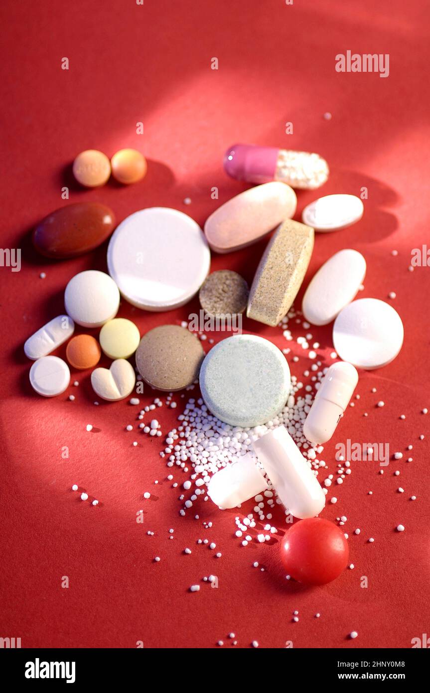 medicaments, tablet compositions on different backgrounds Stock Photo ...