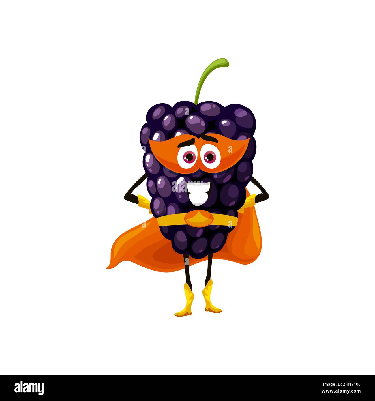 Powerful cartoon blackberry superhero, vector funny berry in cape and ...