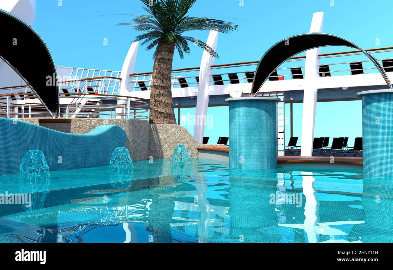 3D rendering of a cruise ship pool deck exterior Stock Photo - Alamy