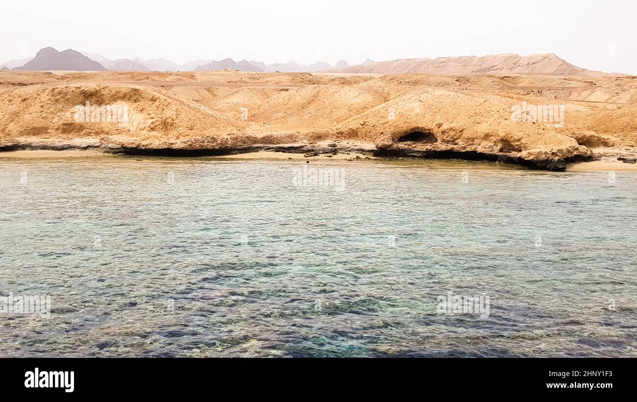 Beautiful landscape of the rocky shore of the Red Sea in Egyptian charm ...