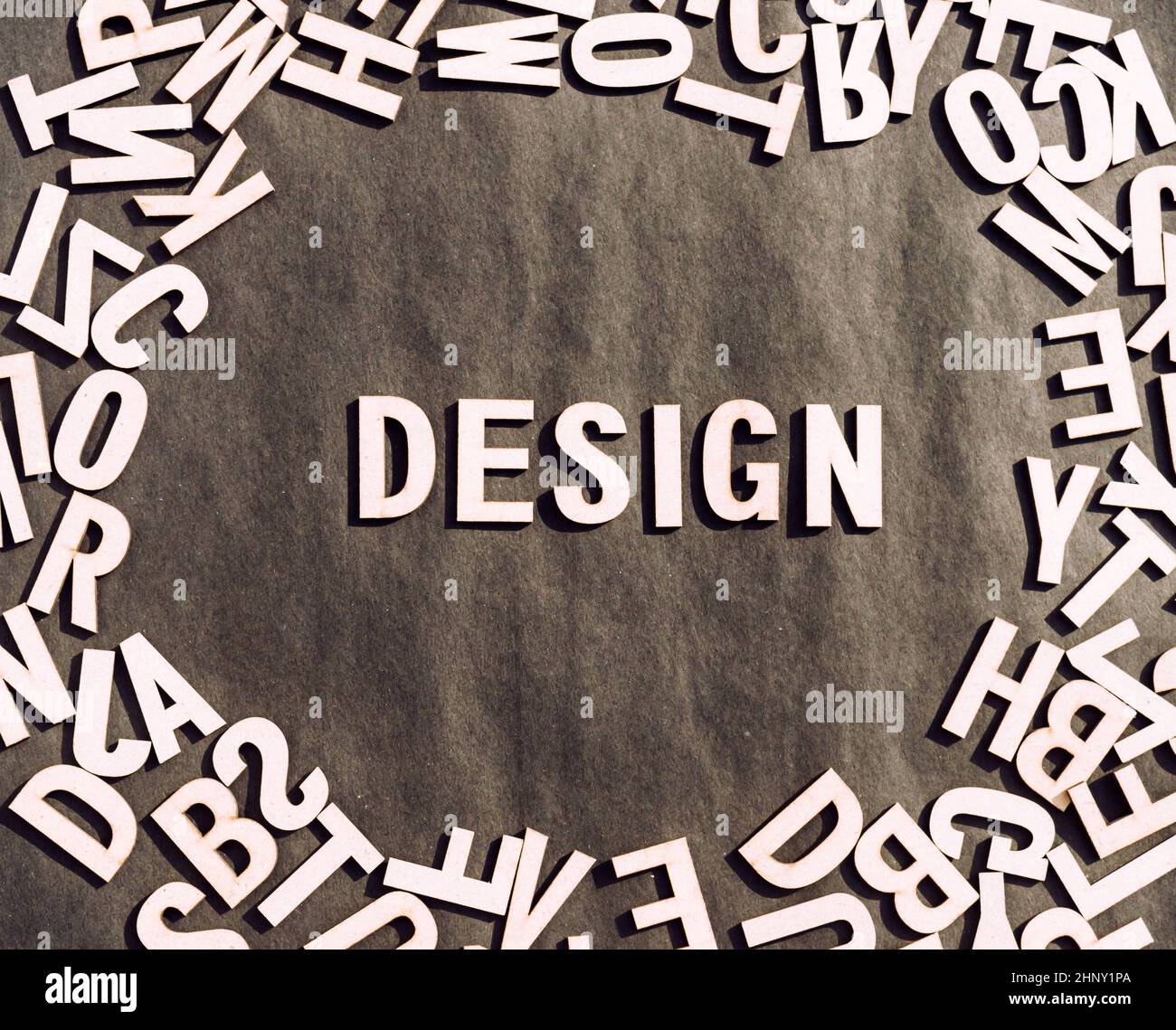 Design Work Word In Wooden Cube Alphabet Letters Top View On A rustic ...