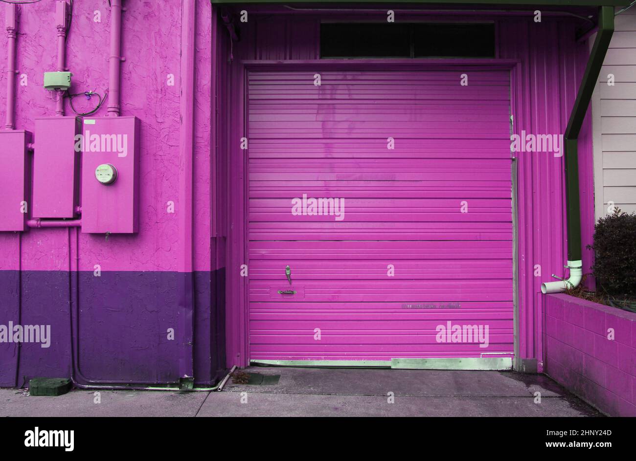 Garage Door on Warehouse and Regular Door Industrial Background Stock ...
