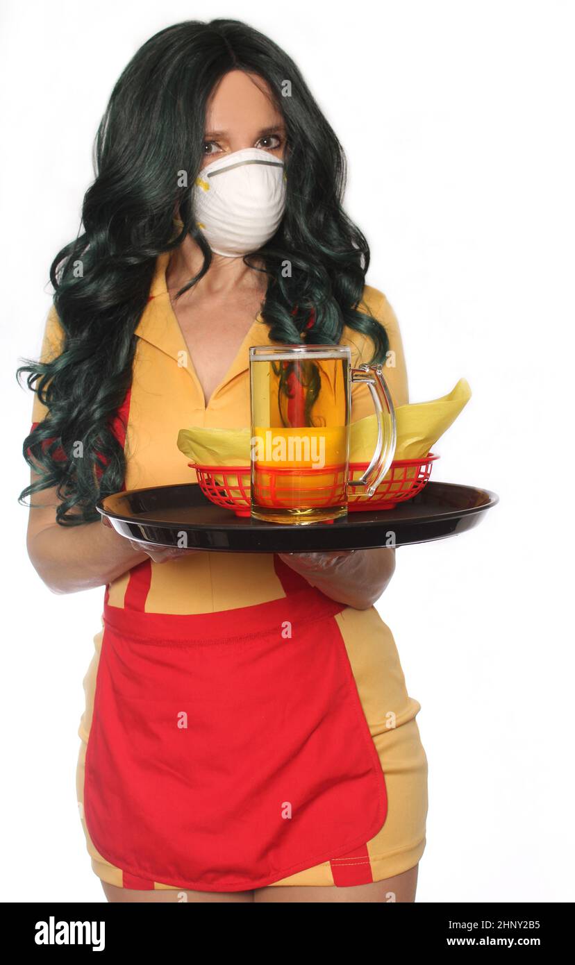 Restaurant and Bar Waitress Wearing N95 Mask To Prevent illness Stock ...