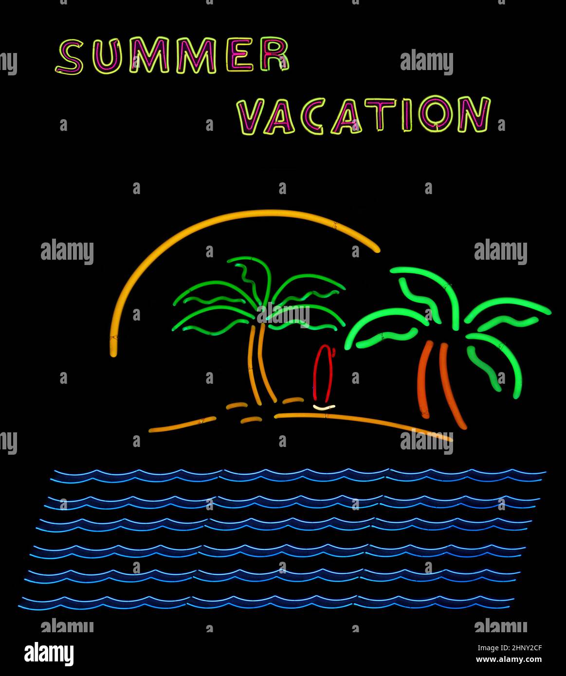 Photo Composite Vintage Neon Signs Summer Vacation Stock Photo - Alamy