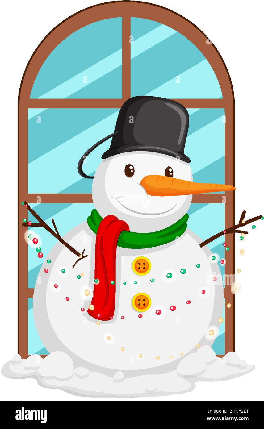 Happy snowman with decoration by the window illustration Stock Vector ...
