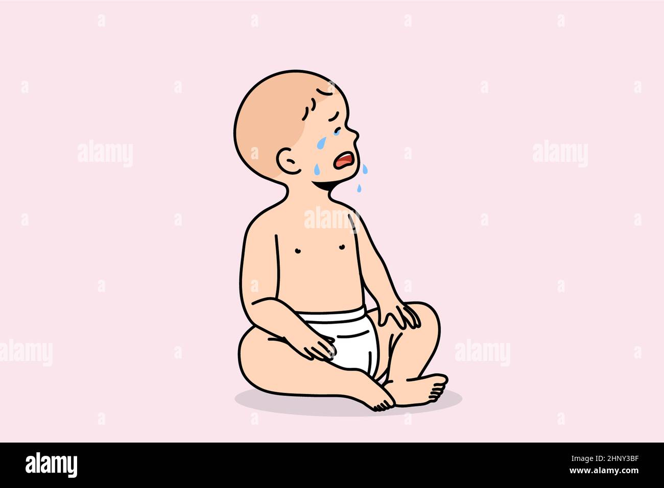 Upset small newborn baby burst in tears have drama. Unhappy little ...