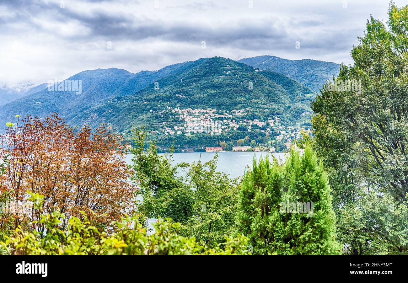 Scenic landscape over the Lake Como, as seen from the town of Brunate ...