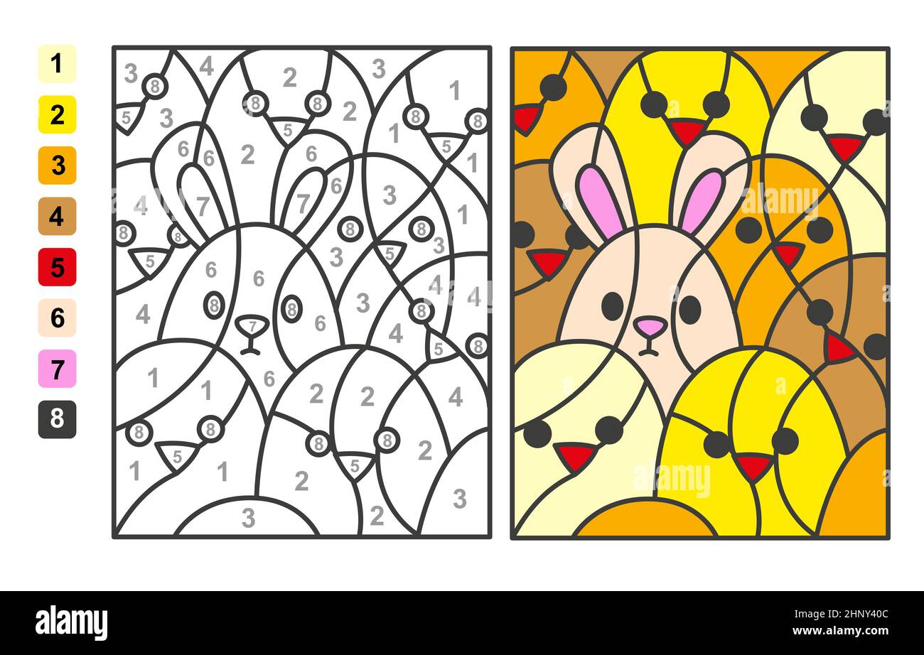 Color by numbers Easter egg hunt. Puzzle game for children education ...