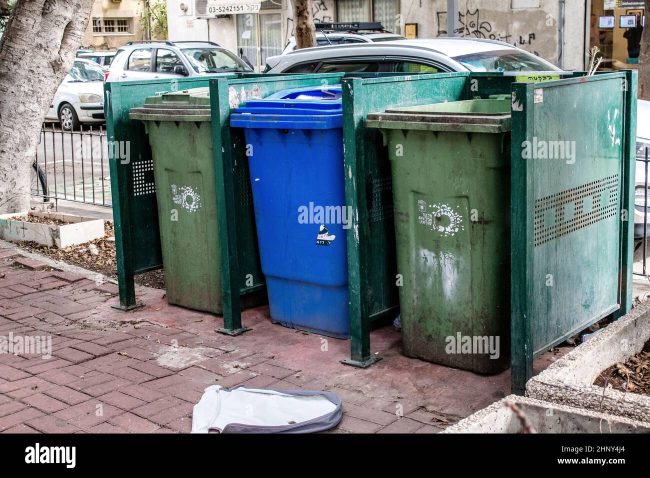Tel Aviv, Israel - February 16, 2022 Garbage container located in the ...