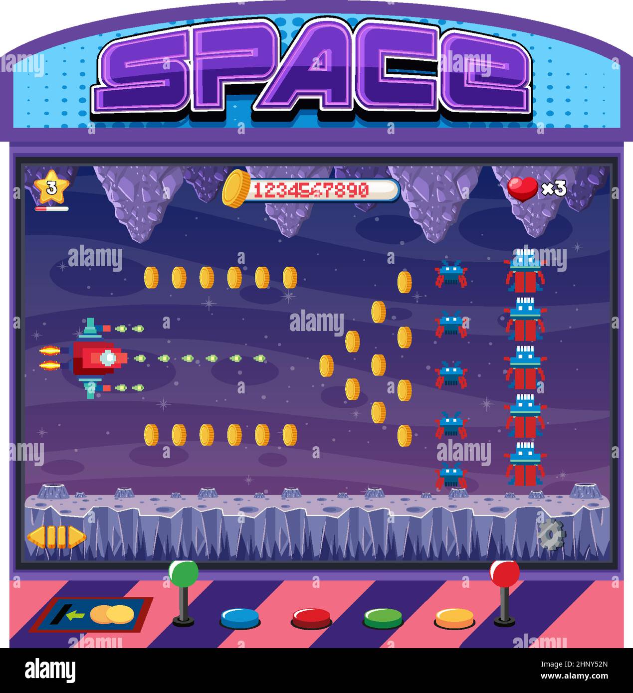 Retro arcade pixel space game interface illustration Stock Vector Image ...