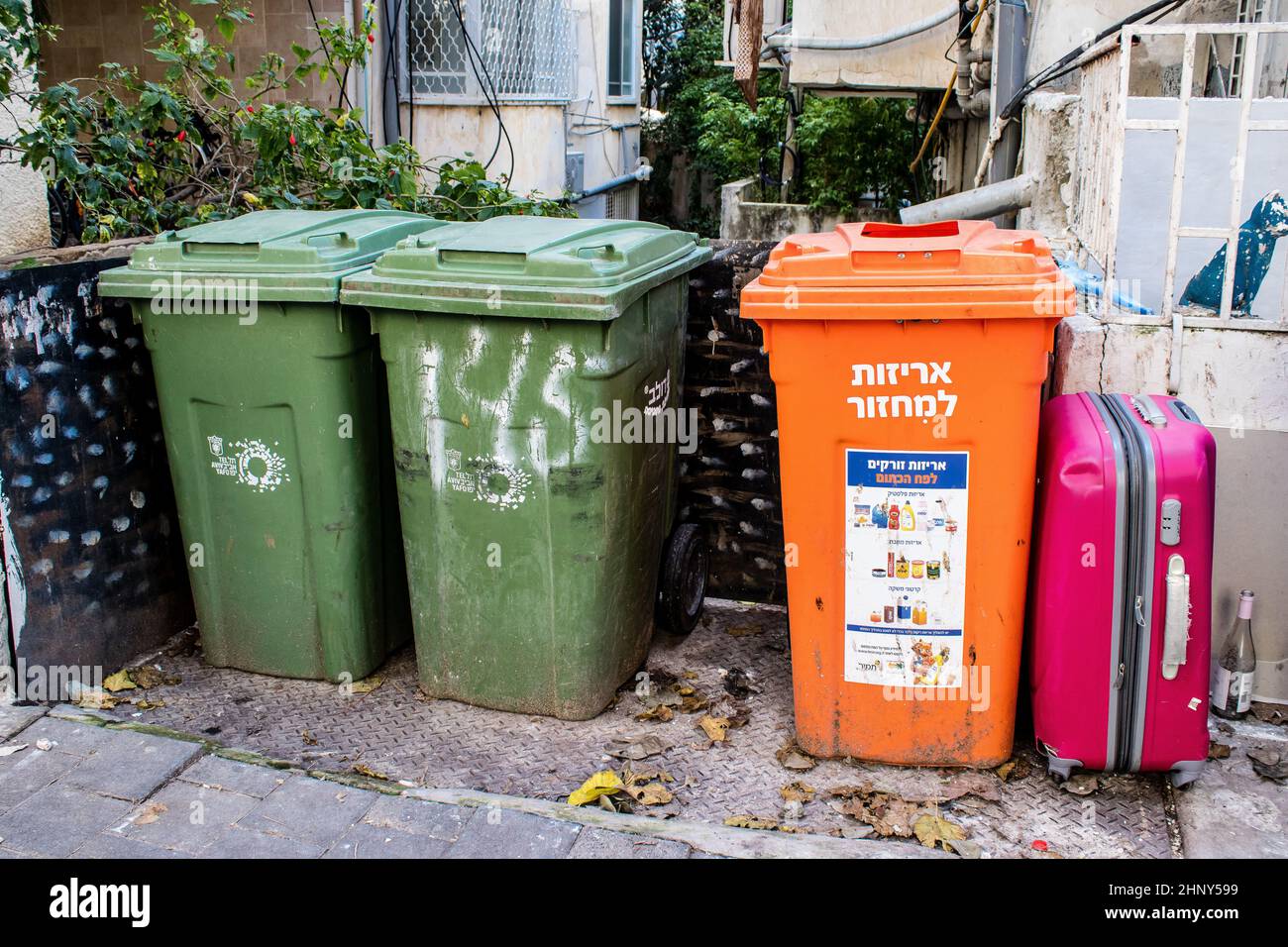 Tel Aviv, Israel - February 16, 2022 Garbage container located in the ...