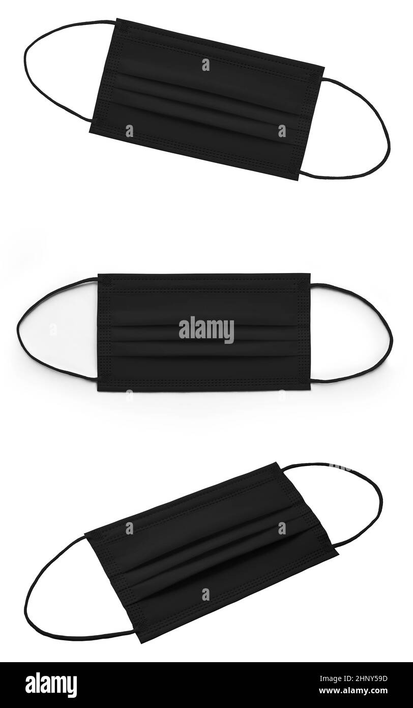 Black surgical mask mockup, isolated on white background. Set of ...