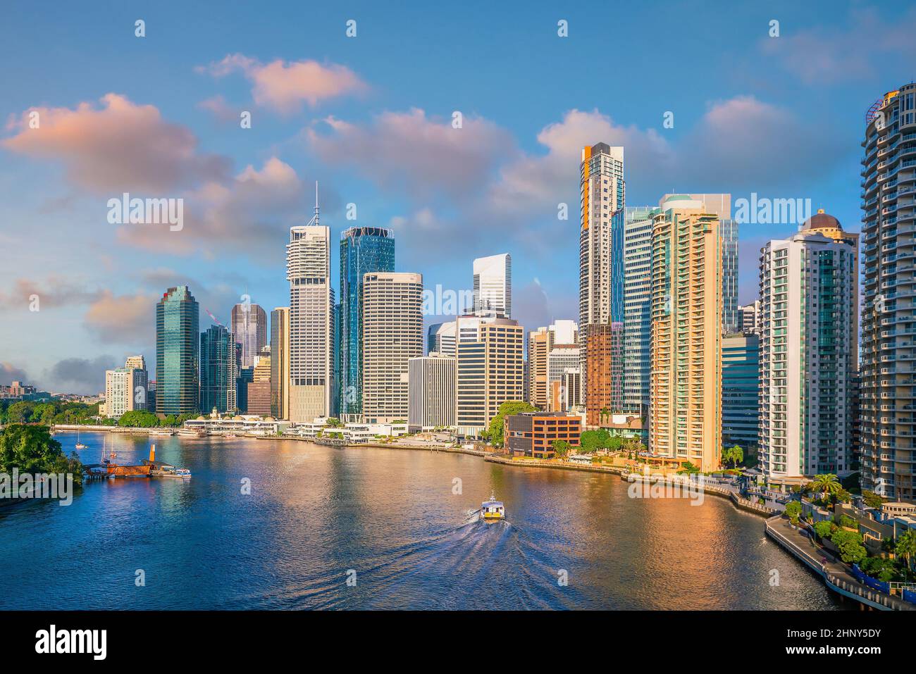 Brisbane city skyline and Brisbane river at sunset in Australia Stock ...