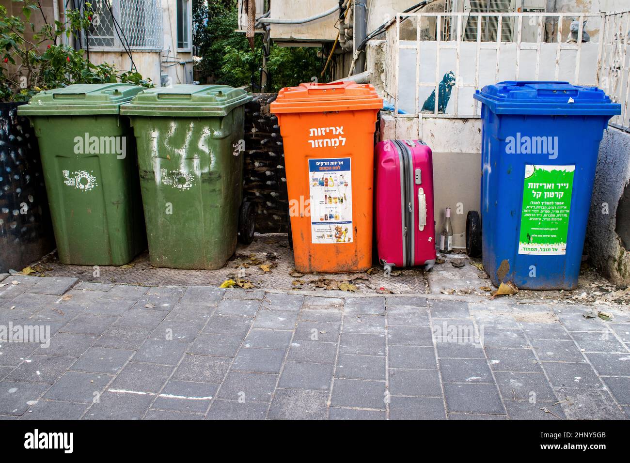 Tel Aviv, Israel - February 16, 2022 Garbage container located in the ...