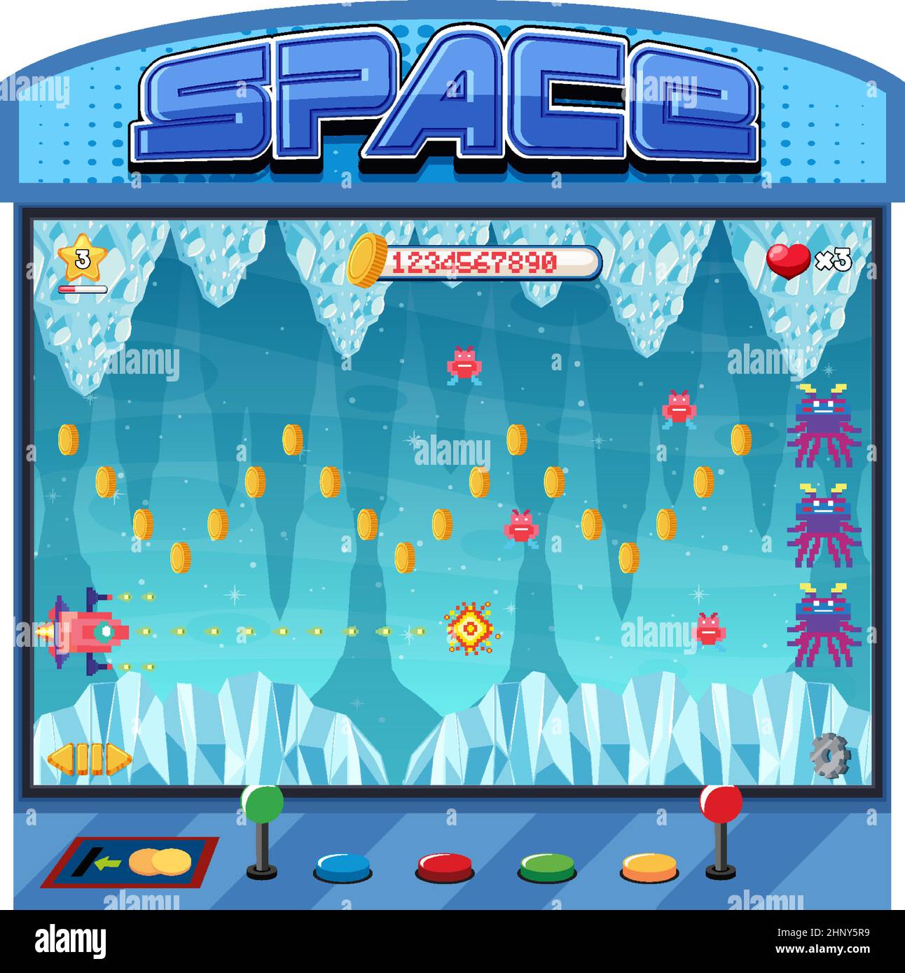 Retro arcade pixel space game interface illustration Stock Vector Image ...