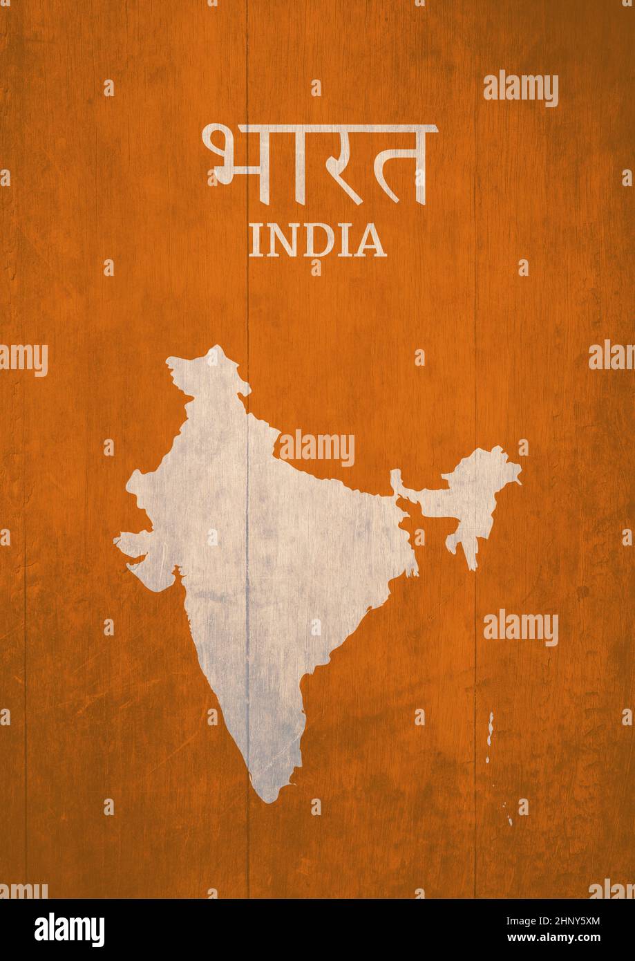 minimalist map and the name of India design with grunge metal Bright ...