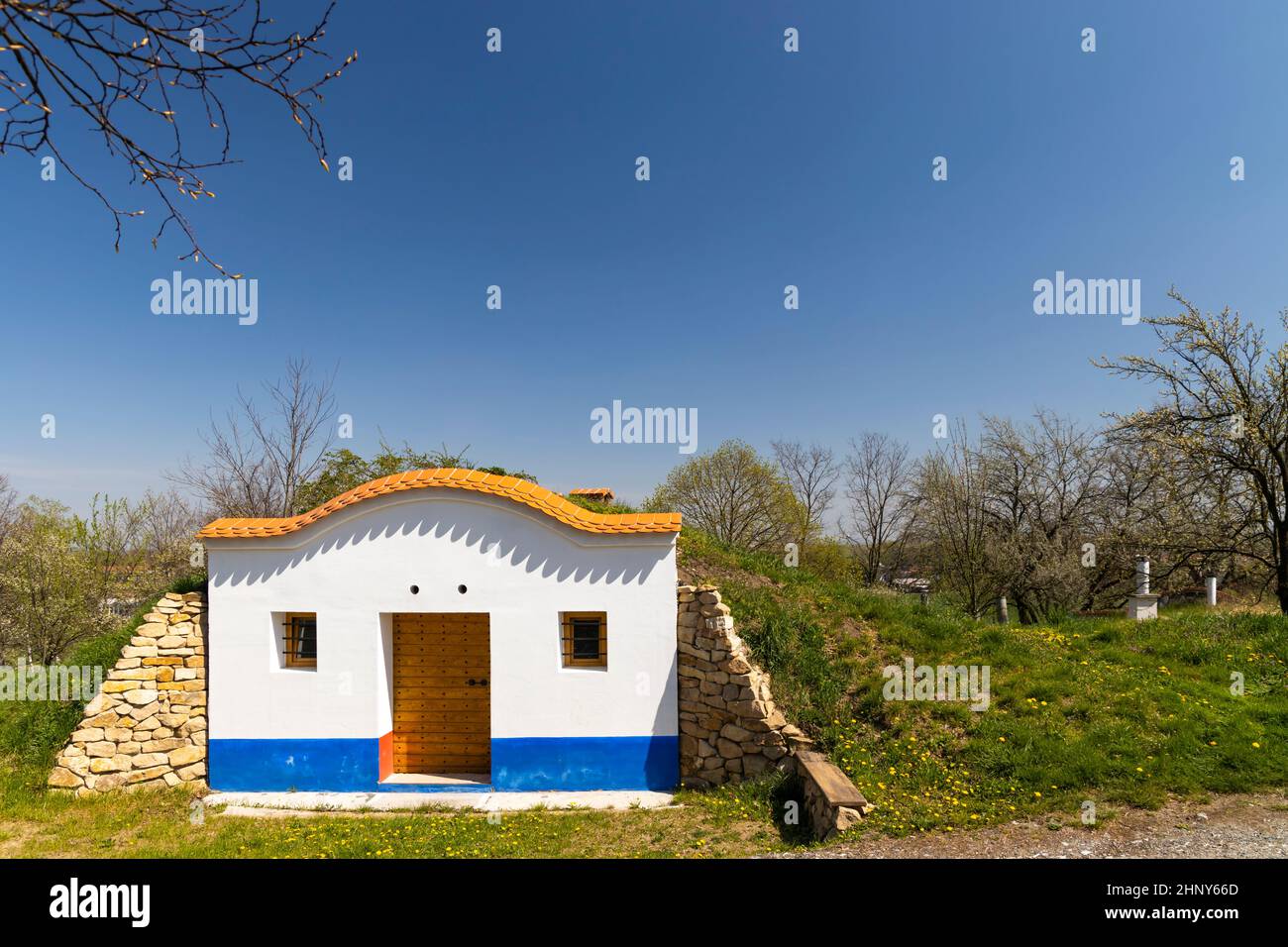 Group of typical outdoor wine cellars in Plze near Petrov, Southern ...