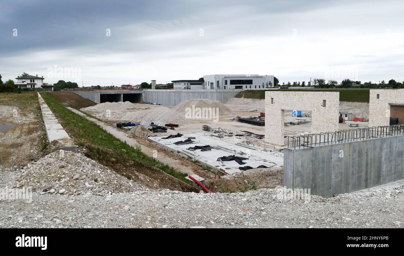 Highway construction site view. Civil engineering. Road on costruction ...