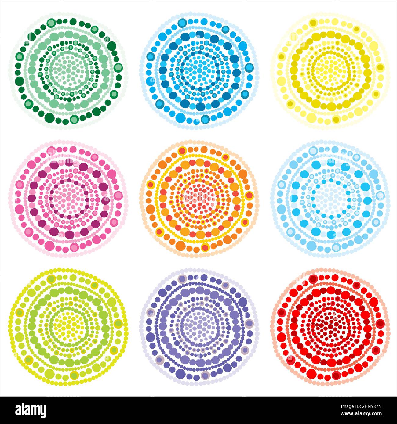 Colored round shape made of dots collection Stock Photo - Alamy