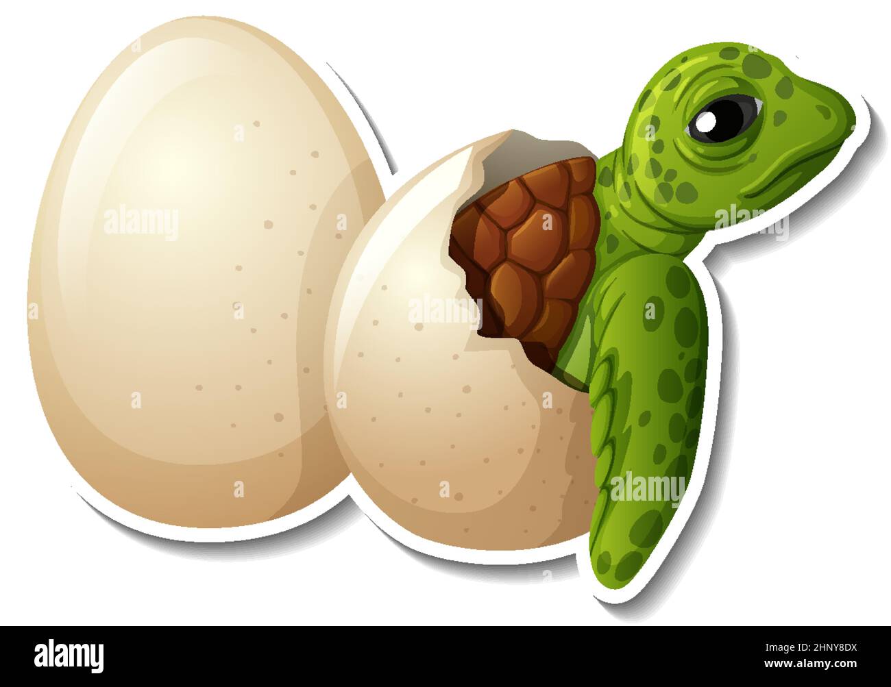 Baby turtle hatching from an egg animal cartoon sticker illustration ...