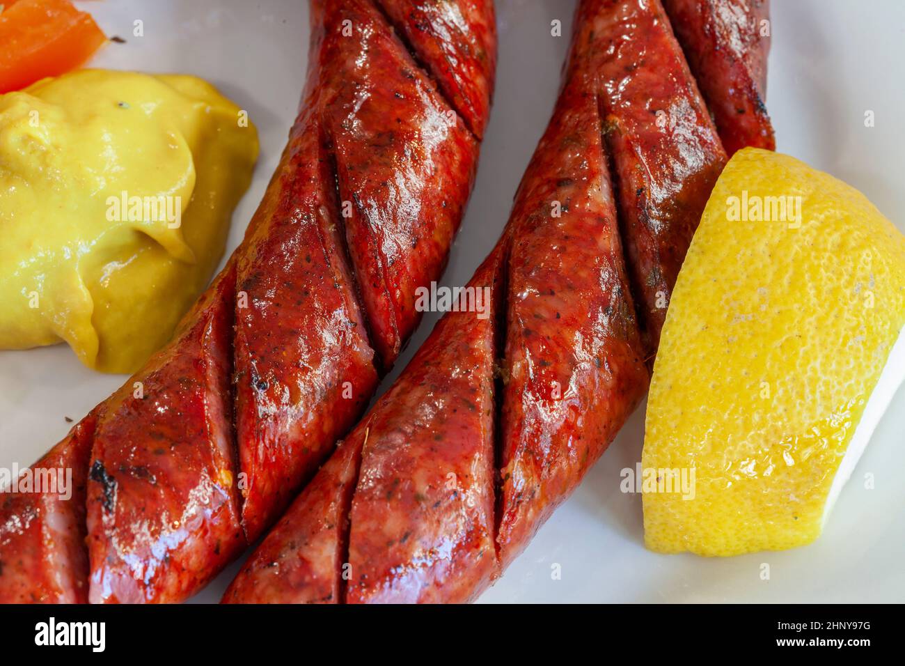 Greek Sausages Choriatiko grilled Stock Photo - Alamy