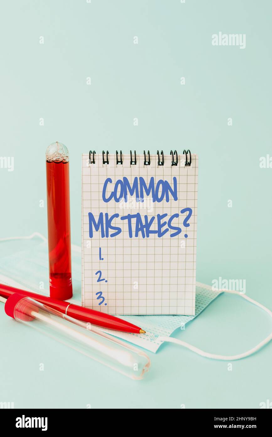 Hand writing sign Common Mistakes Question, Word for repeat act or ...